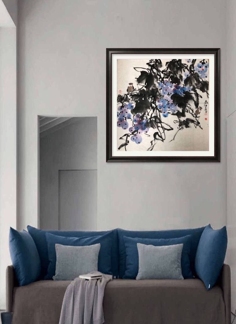 AU25 Grapes - Original Asian Art Ink Painting On The Rice Paper ...