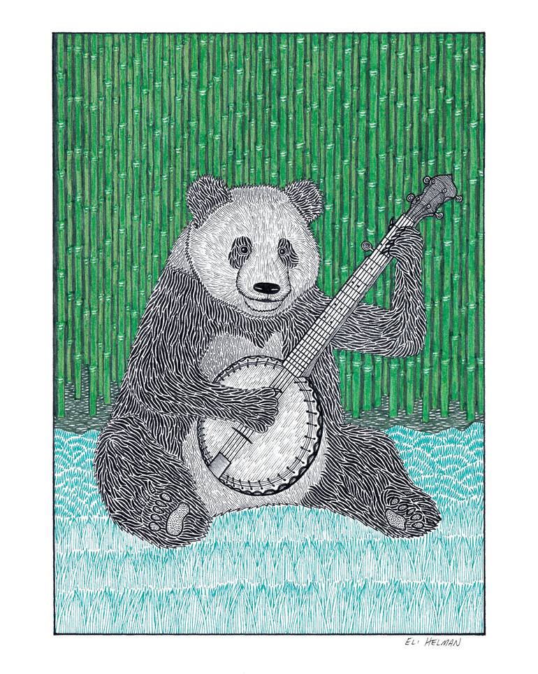 Panda on Banjo Drawing by Eli Helman | Saatchi Art