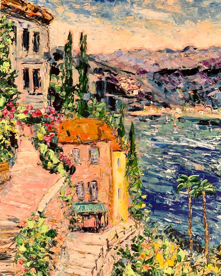 French Riviera Oil Painting On Canvas Summer Coast Artwork Painting by ...