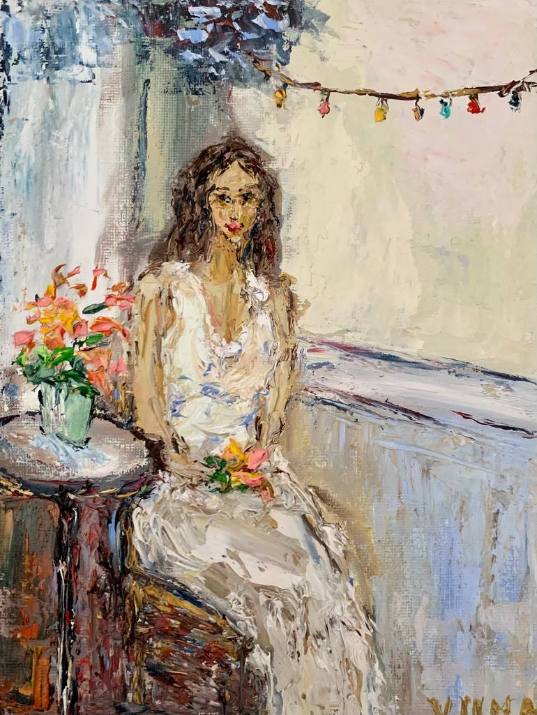 Woman In White Dress Oil Painting On Canvas Board Figure Painting by ...