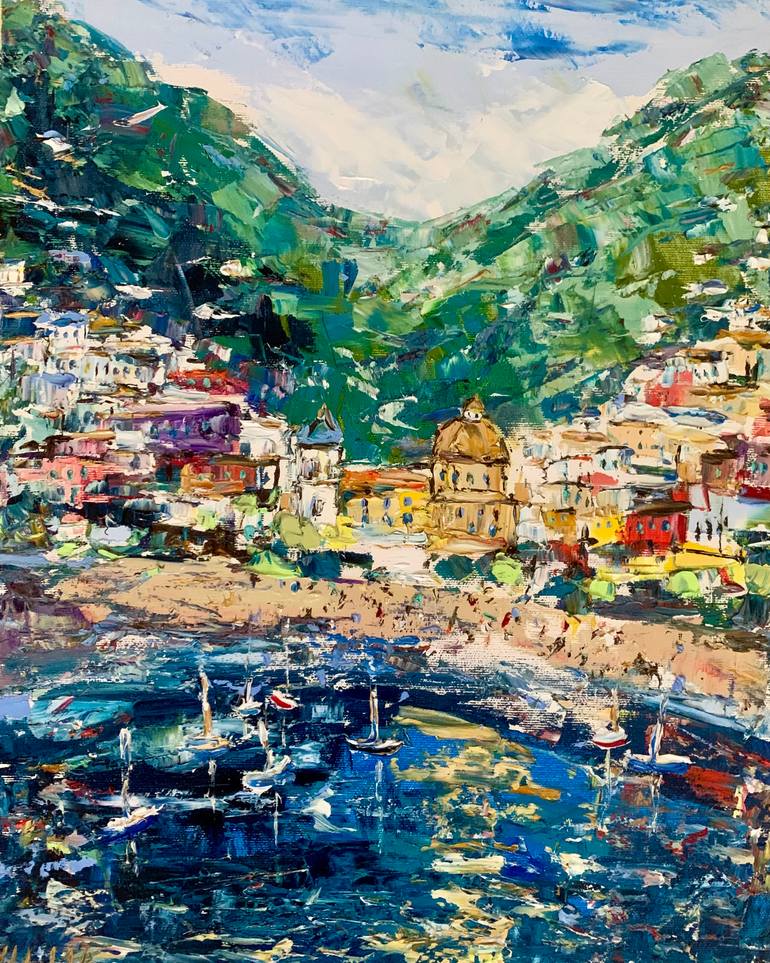 Positano Amalfi Coast Oil Painting On Canvas Italy Seascape Painting by ...