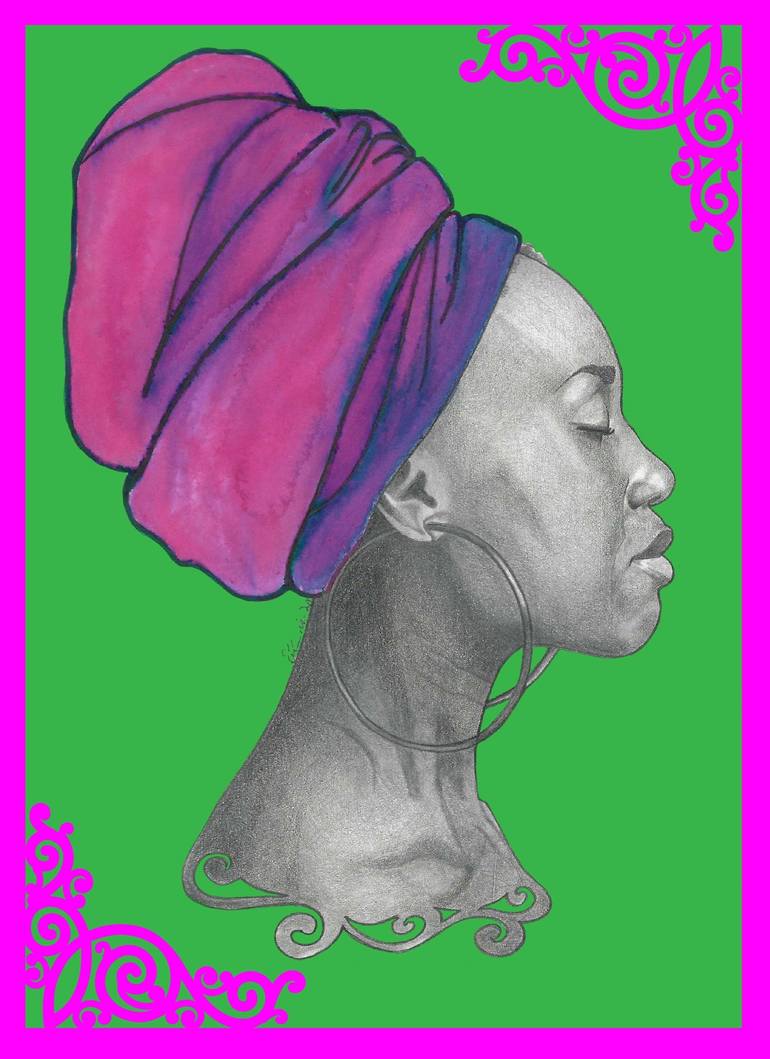 Pink Head Wrap Drawing by Erika Richards | Saatchi Art