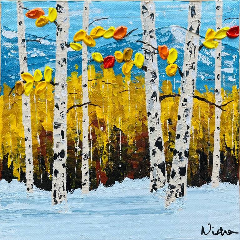 Small Aspen Trees Scene Painting by Nisha Ghela | Saatchi Art