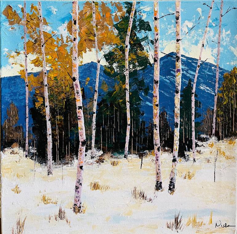Winter is Here - Aspen Trees Painting by Nisha Ghela | Saatchi Art
