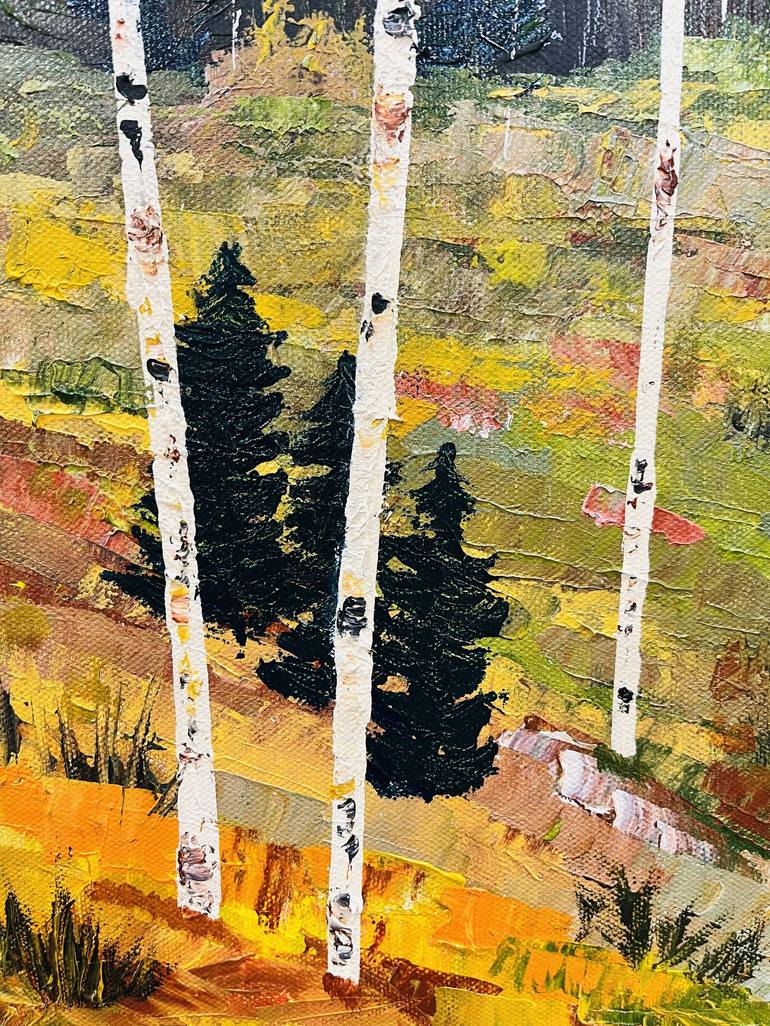 Aspen trees fall colors Painting by Nisha Ghela | Saatchi Art