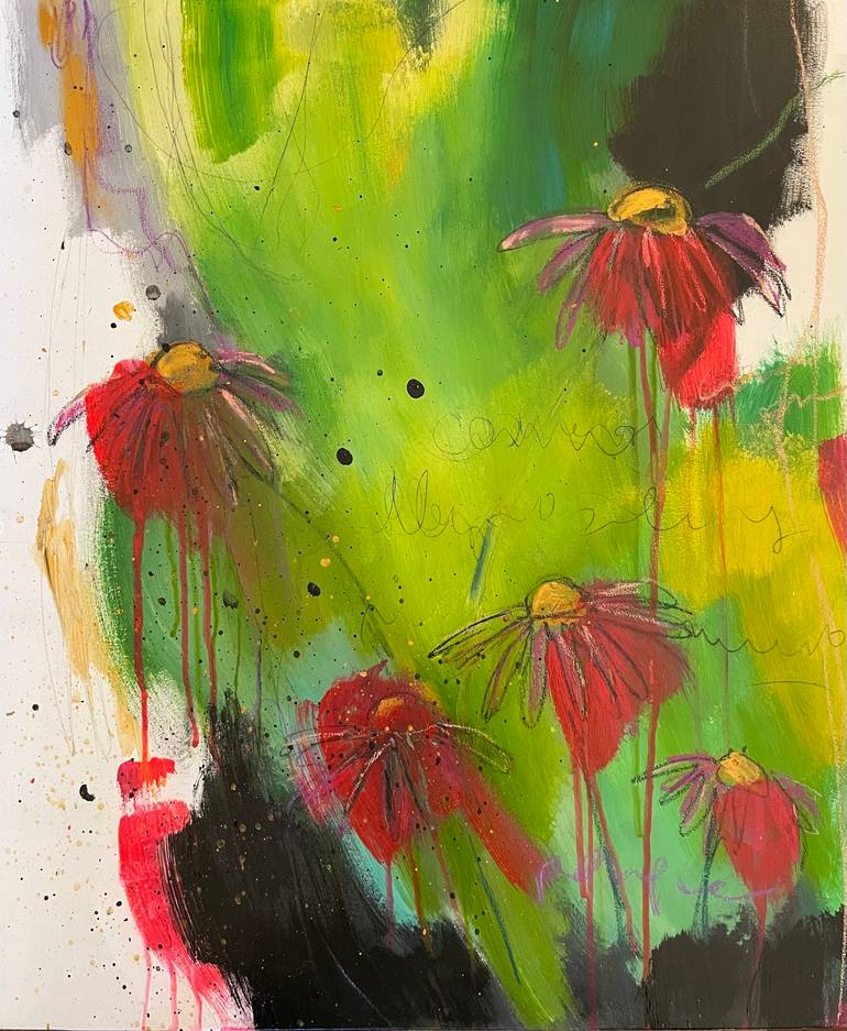 Equinacea Flowers in Vienna Painting by Marta Mandolini | Saatchi Art