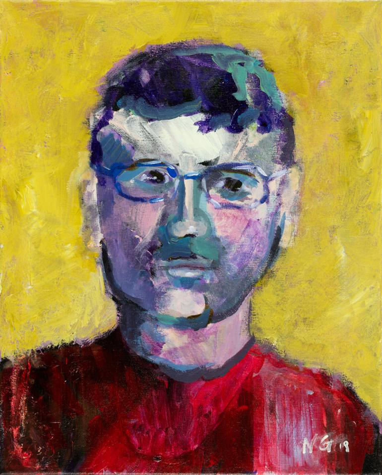 The Man with the Red Shirt and Glasses Painting by nancy gordon ...
