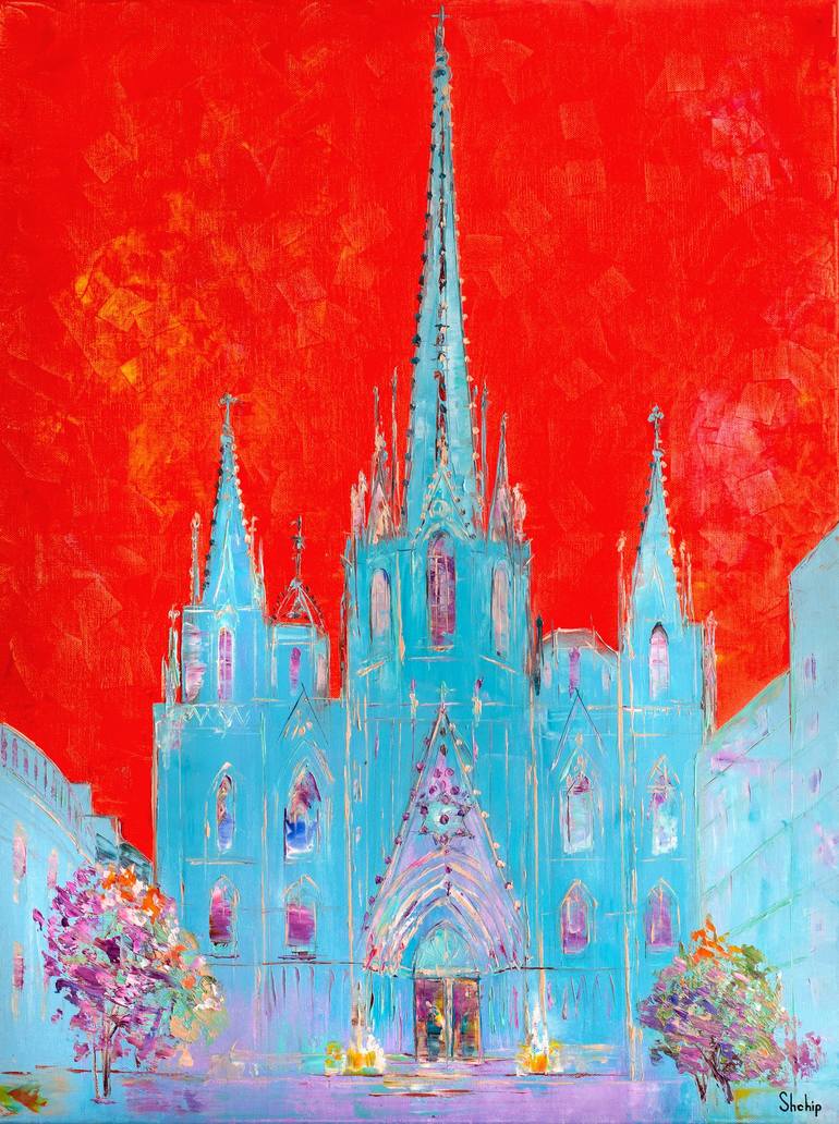 Majestic Barcelona Cathedral Painting by Natalia Shchipakina | Saatchi Art