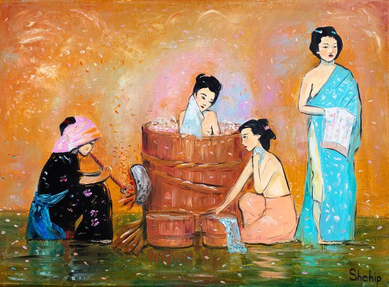 Ofuro. Japanese Bath Painting by Natalia Shchipakina | Saatchi Art