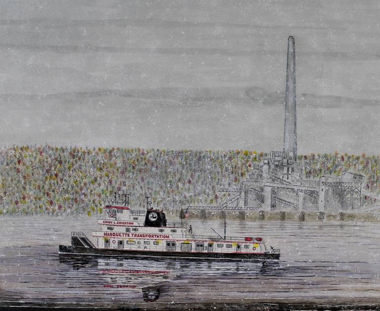 Towboat Cindy L. Erickson on the Ohio River Painting by Tim Malcolm ...