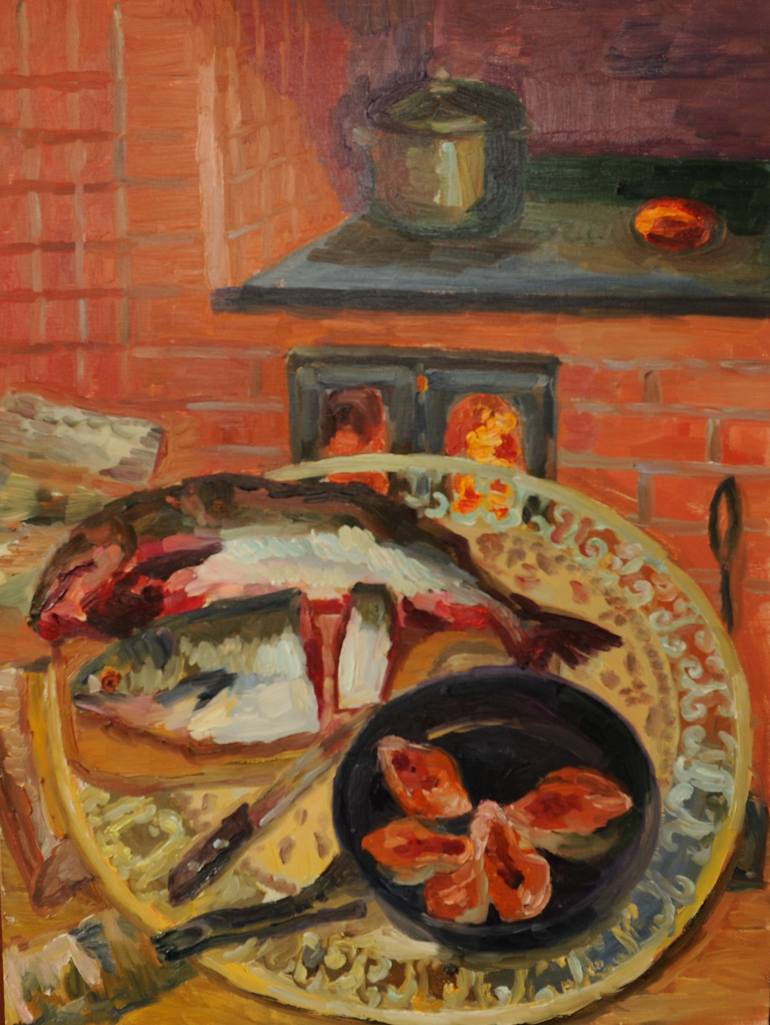 Fish cooking Painting by Tatiana Yavisheva | Saatchi Art