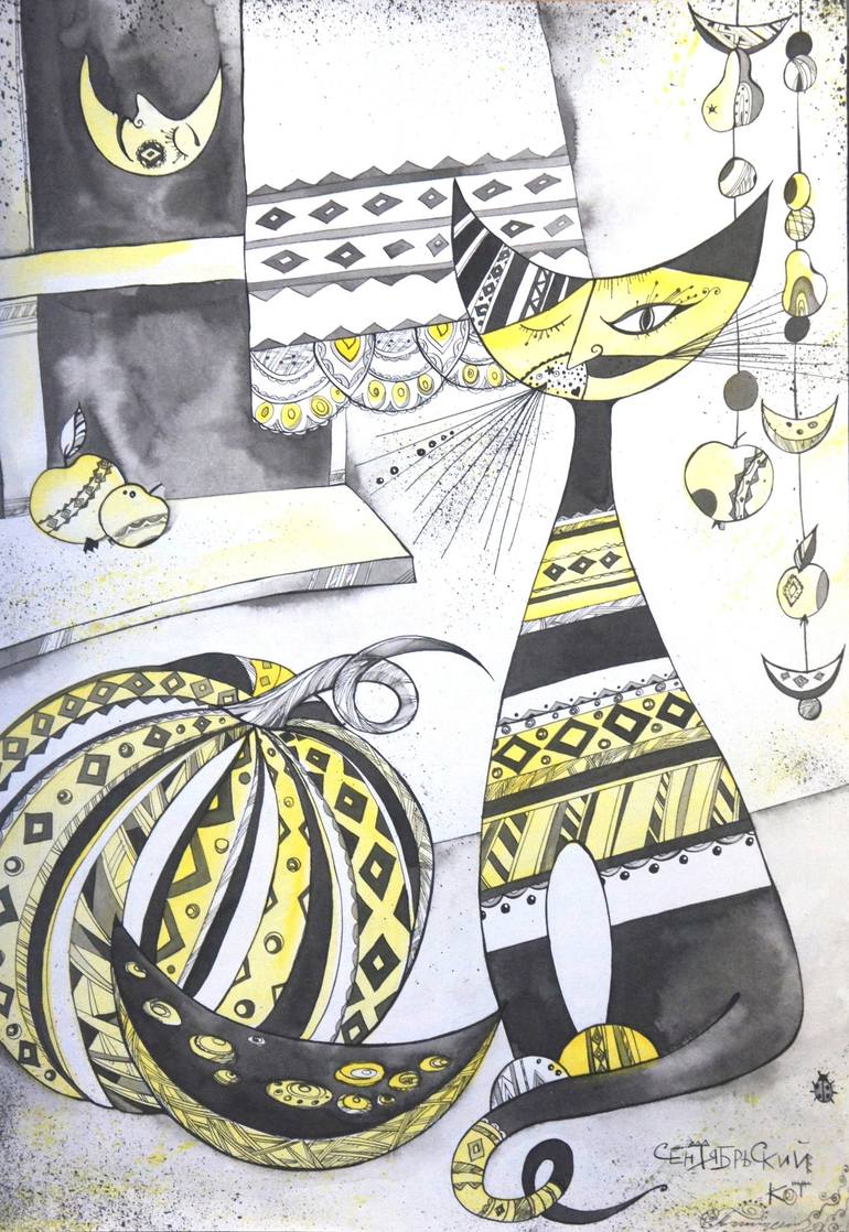 Septeber Cat :) Drawing by Iryna Tatur | Saatchi Art