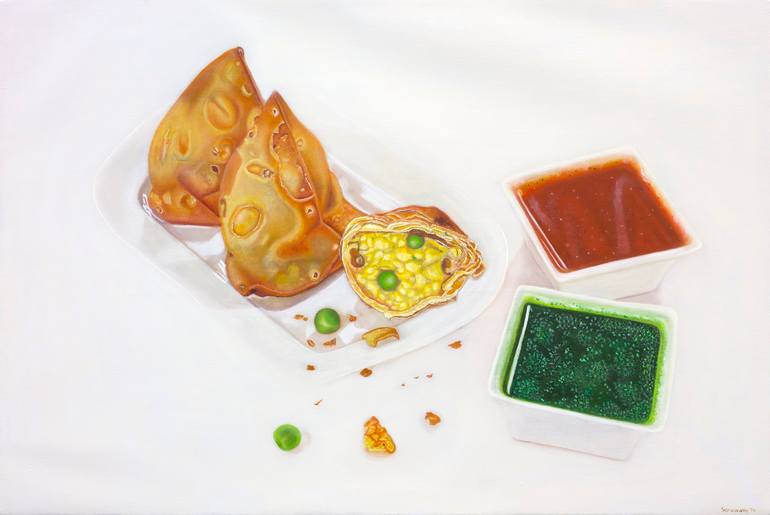 Samosa with Coriander and Tamarind Chutney Painting by Sarasvathy TK ...