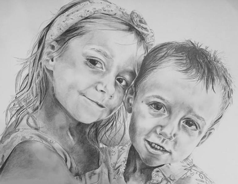 Portrait Commission of Brother & Sister I Drawing by Jessica Perfect ...