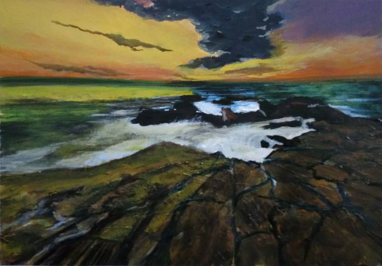 Rocky Beach Painting by Vineeth Menon | Saatchi Art
