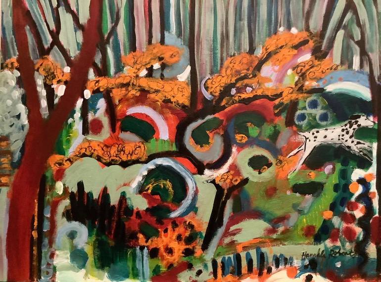 Dog in the woods Painting by Hannah Roberts | Saatchi Art