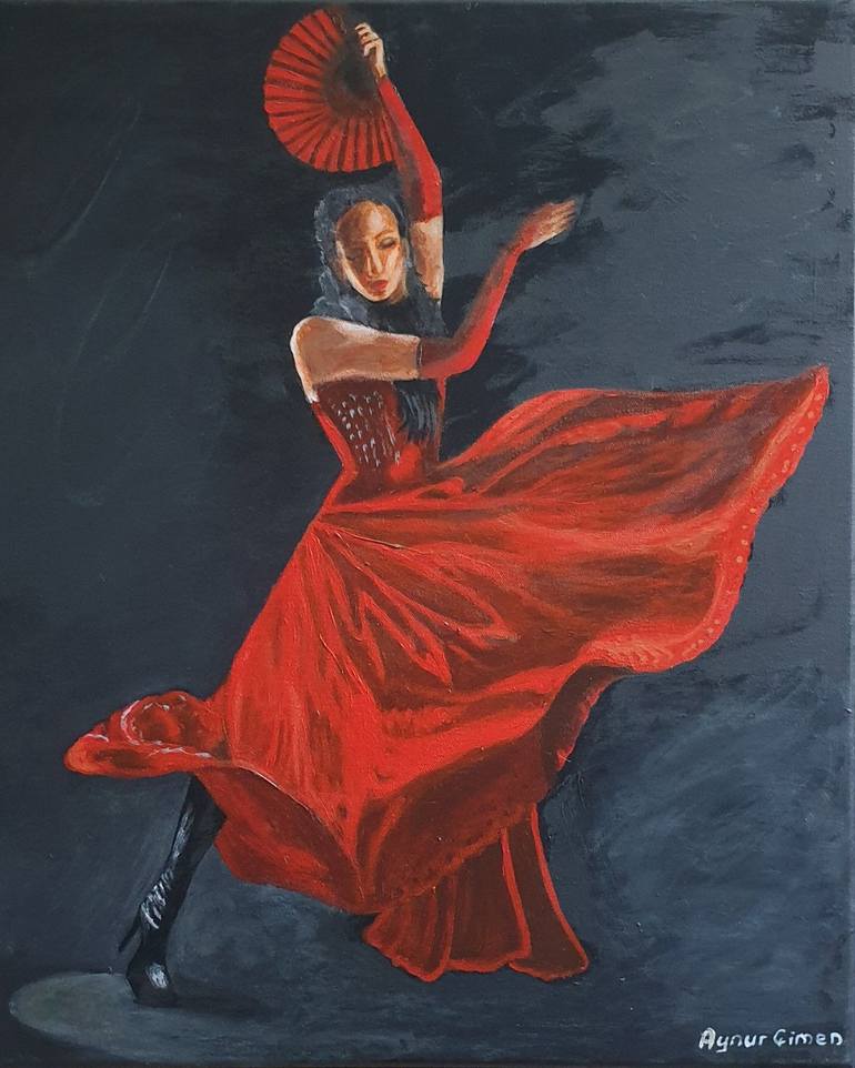 Woman Dancing in Red Painting by Aynur Cimen | Saatchi Art