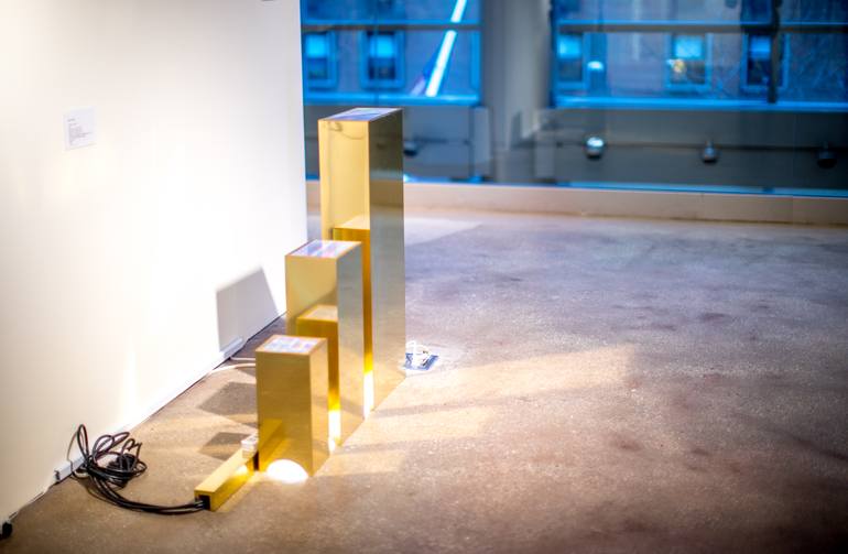 Pedestals in Brass Featuring Animation in Gold Sculpture by Allison Harrell | Saatchi Art