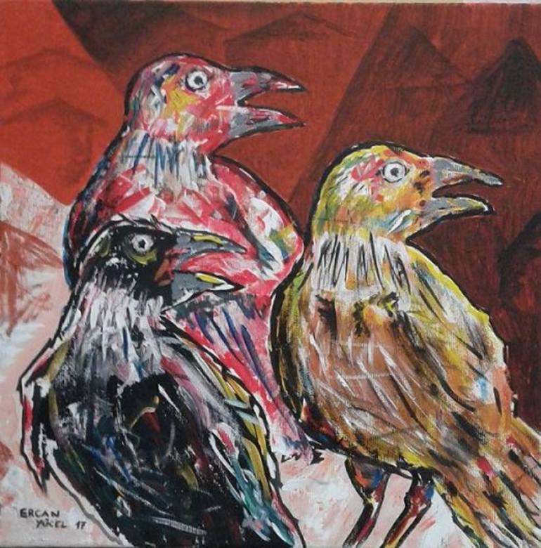 THREE CROW Painting by Ercan Yucel | Saatchi Art