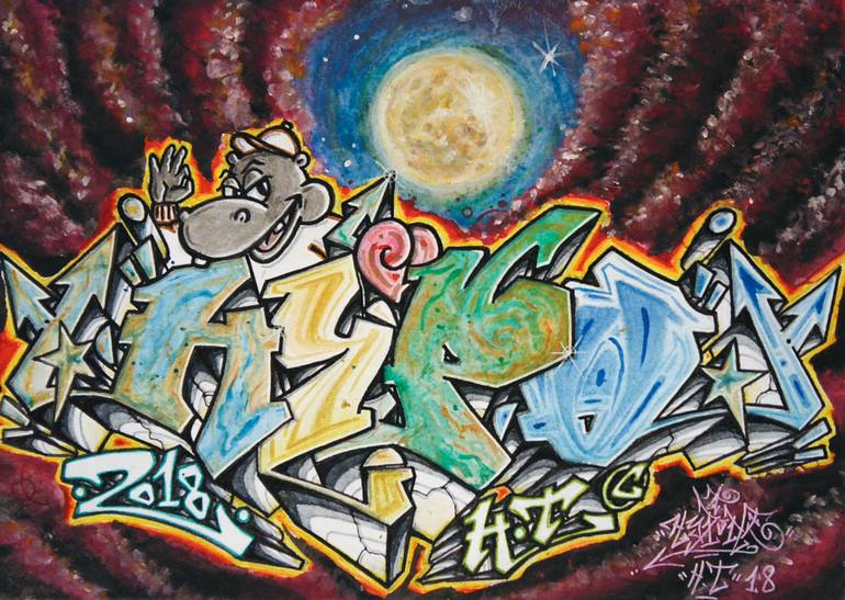 My graffiti moon Painting by Alessio Hassan Alì | Saatchi Art