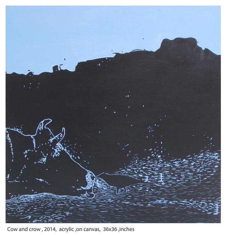 Cow and crow , Painting by Abdul Ali Hyder | Saatchi Art