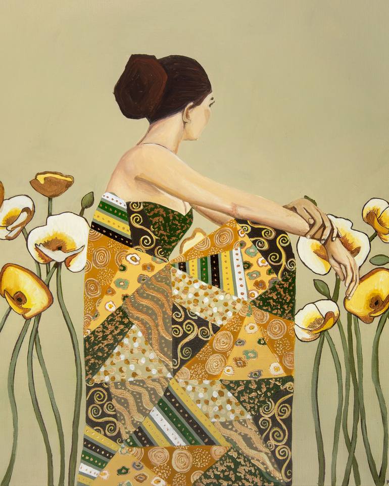 Women in Gold Poppies Painting by Kiki Tolman | Saatchi Art