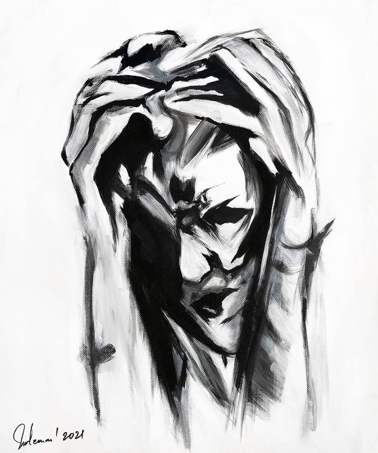 Anguish expressive portrait Painting by Muhammad Suleman Rehman ...