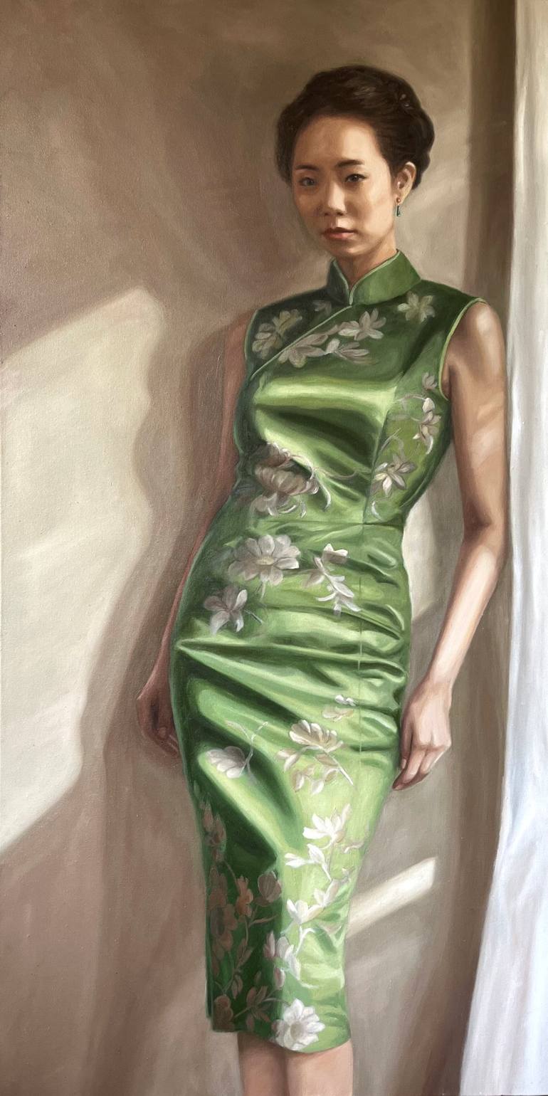 Woman with a jade earring Painting by Amrita Tandon | Saatchi Art