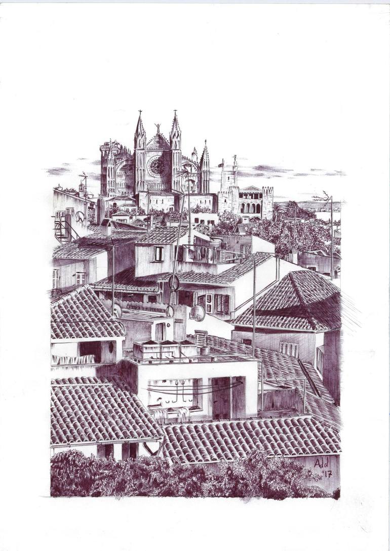 Palma de Mallorca. Ballpoint pen. Drawing by Alberto Diego | Saatchi Art