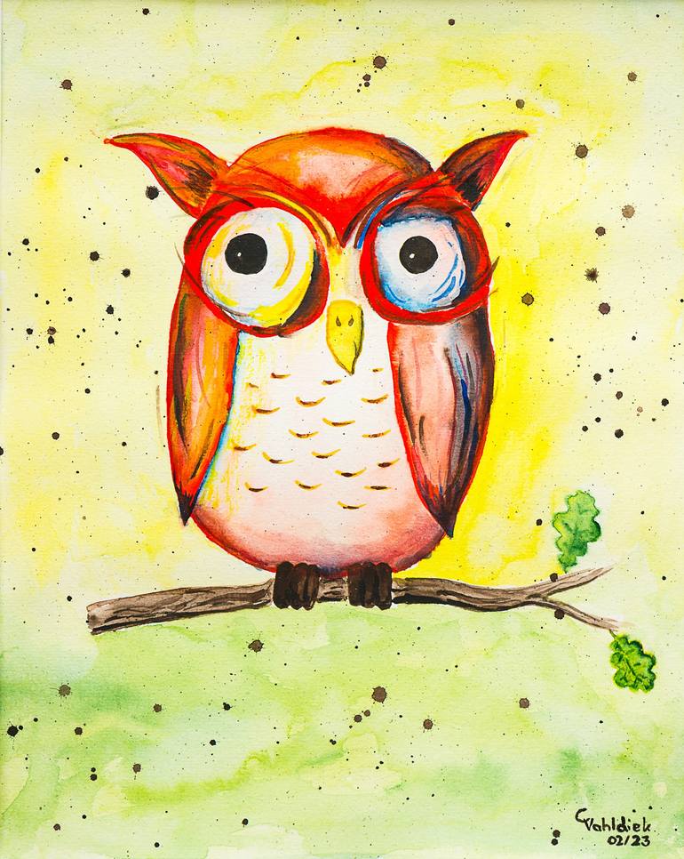 Rote Eule (Red owl) Painting by Carola Vahldiek | Saatchi Art