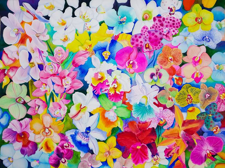 Heaven of Orchids Painting by Varsha Parab | Saatchi Art