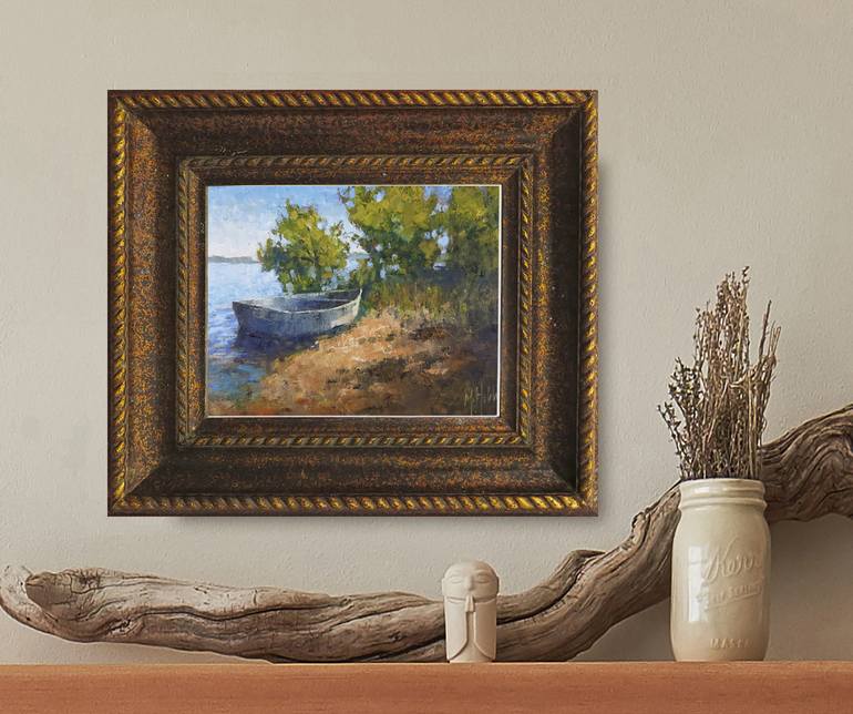 Creekside - Rowboat Coastal Marine Dinghy Boat Painting by Mary Hubley ...