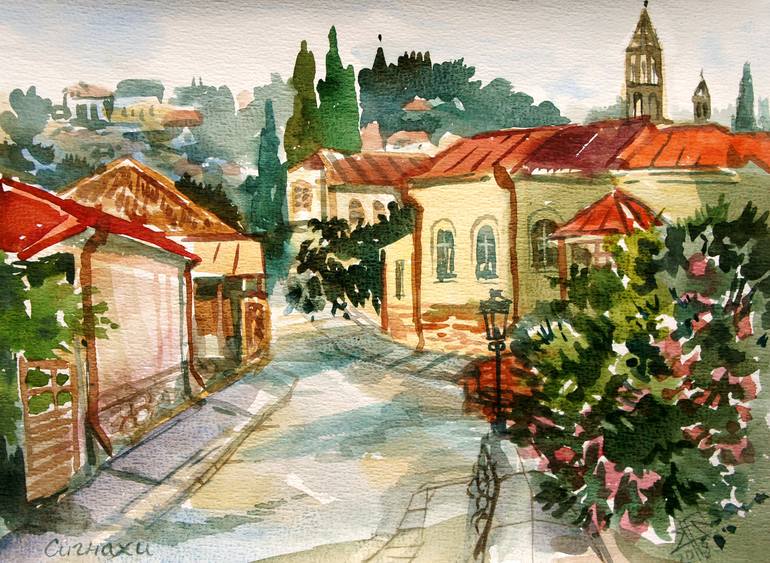 Georgia. Signagi. Red roofs Painting by Galina Vishnivetskaia | Saatchi Art
