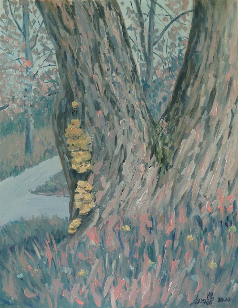 POLYPORE – original painting cold palette pink spring impressionistic ...