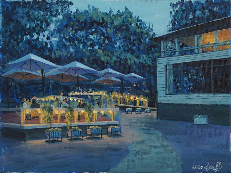 THE EARLY EVENING – original painting cold palette impressionistic ...