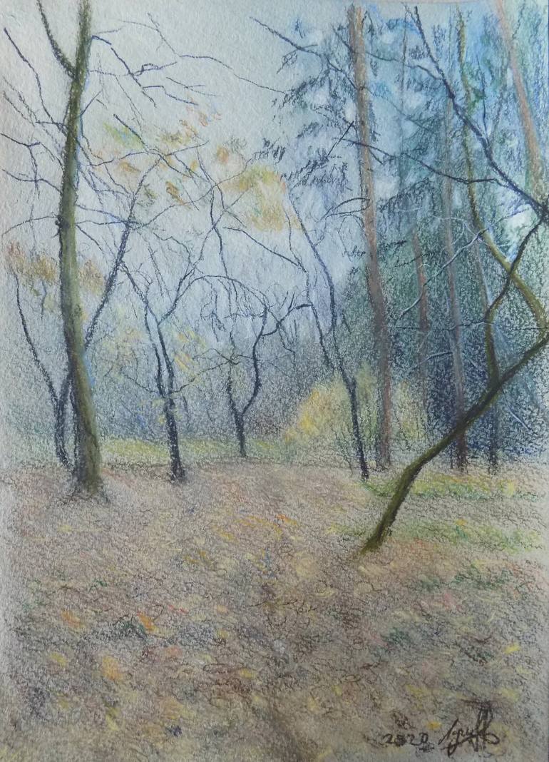AUTUMN FOREST – original drawing cold palette realistic style art décor ...