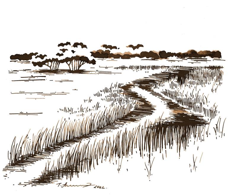 Field Road Drawing by Tatiana Alekseeva | Saatchi Art