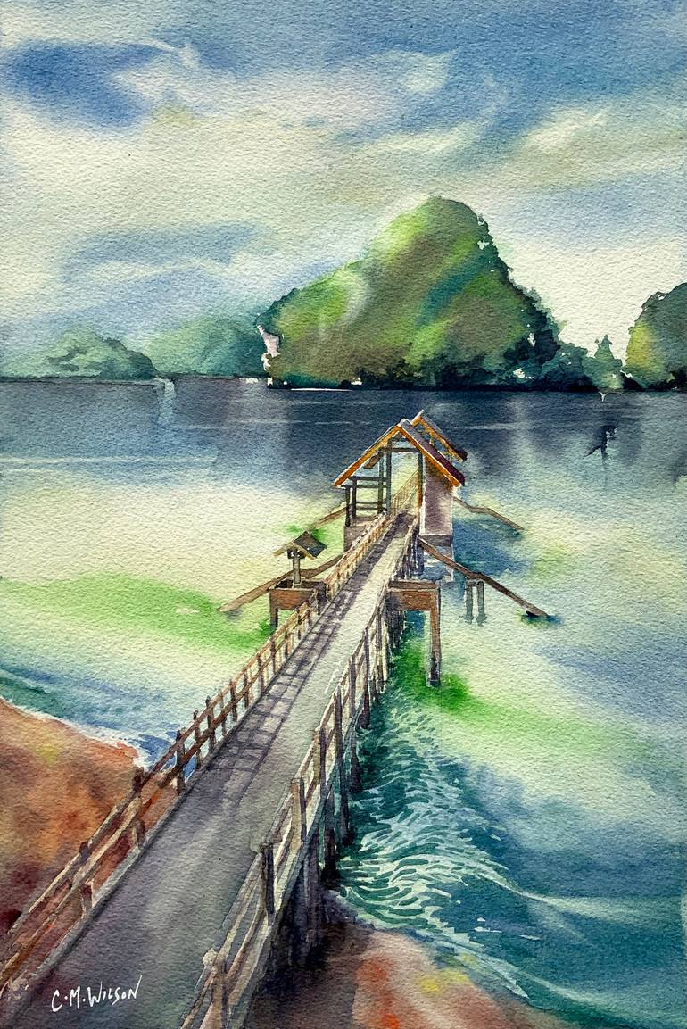 A Walkway On The Water - Watercolour Seascape Painting by Cam Wilson ...