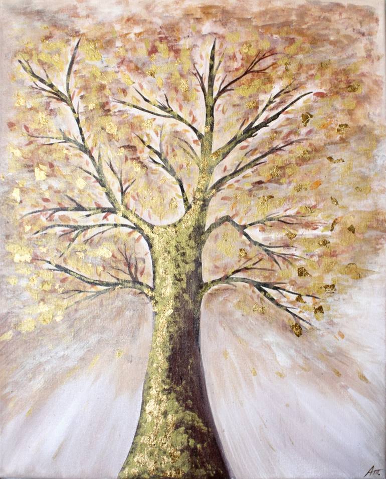 Tree of well-being. Gold Tree Painting. Gold Painting. Gold Leaf Wall ...