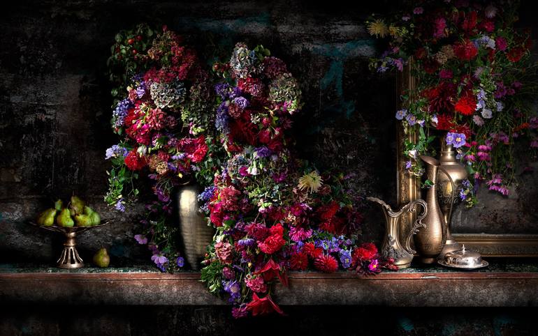 Dahlias and Gilt Photography by Paula Petherick | Saatchi Art