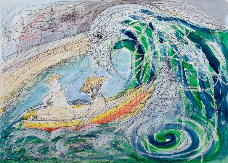 Fishing at Fukushima. (after Hokusai). Drawing by Gerry Gleason ...