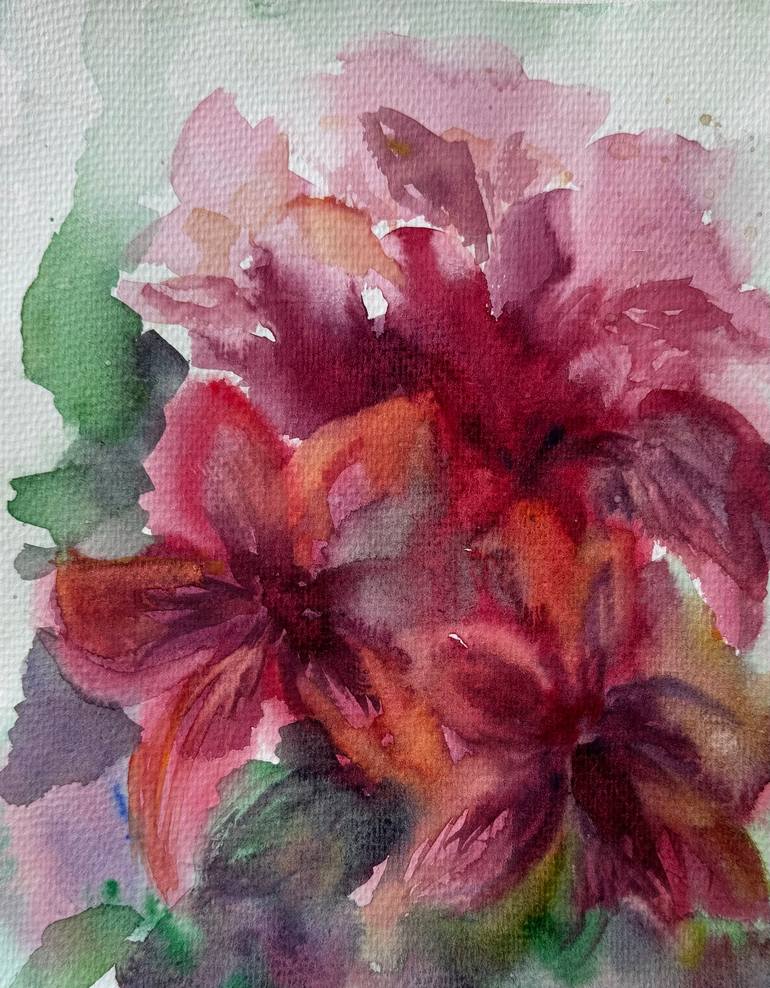 Red lilies Painting by Yuliia Poraiko | Saatchi Art