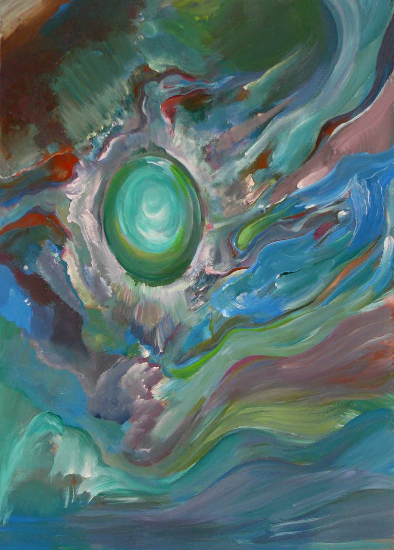 Green Stone Sun Painting by Lina Korol | Saatchi Art