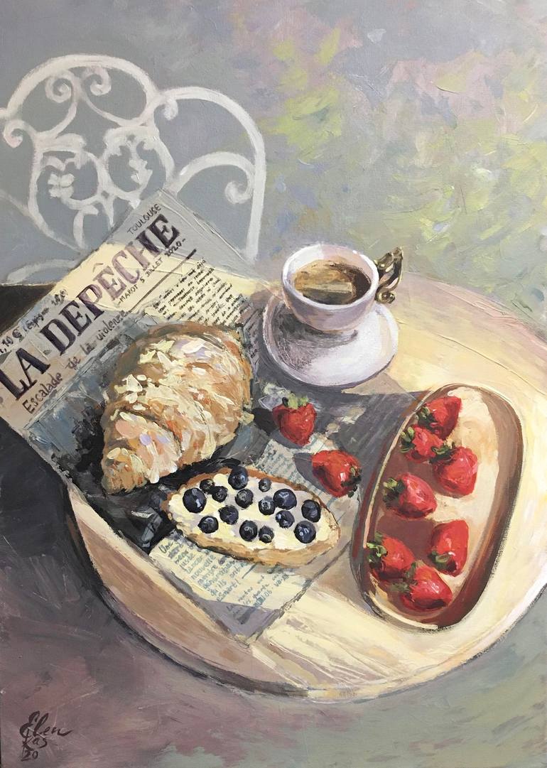 French Breakfast Painting by Elen Kas | Saatchi Art