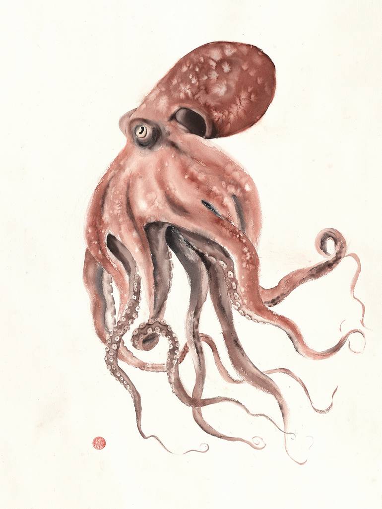 Red Octopus Painting by Katherine Smith | Saatchi Art
