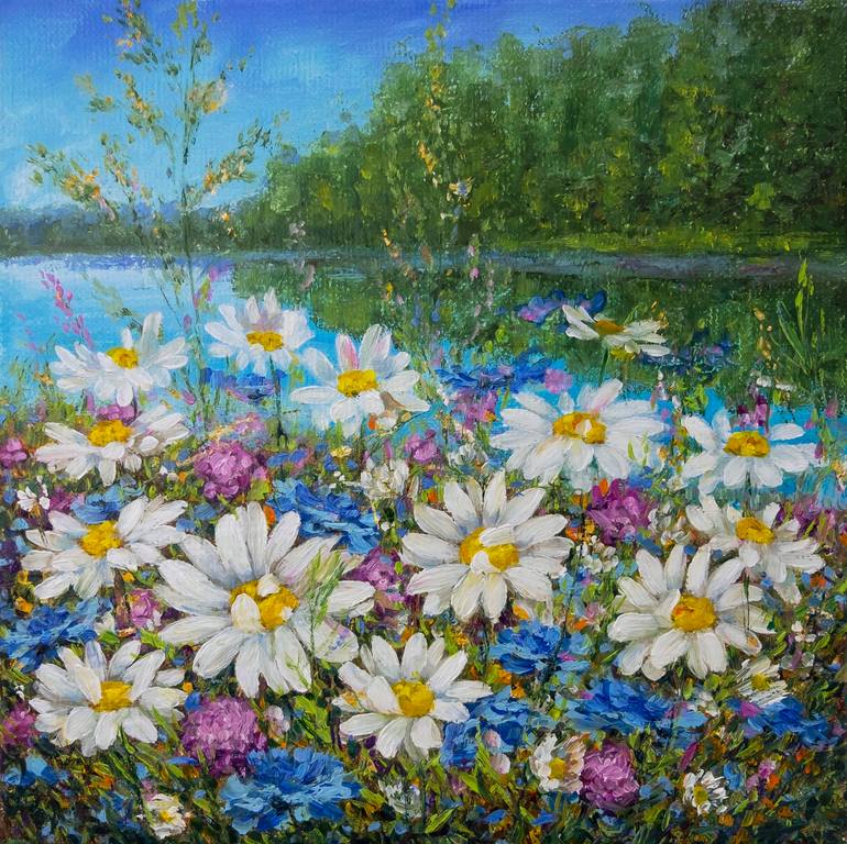 Daisies by the Shore Painting by Anastasia Woron | Saatchi Art