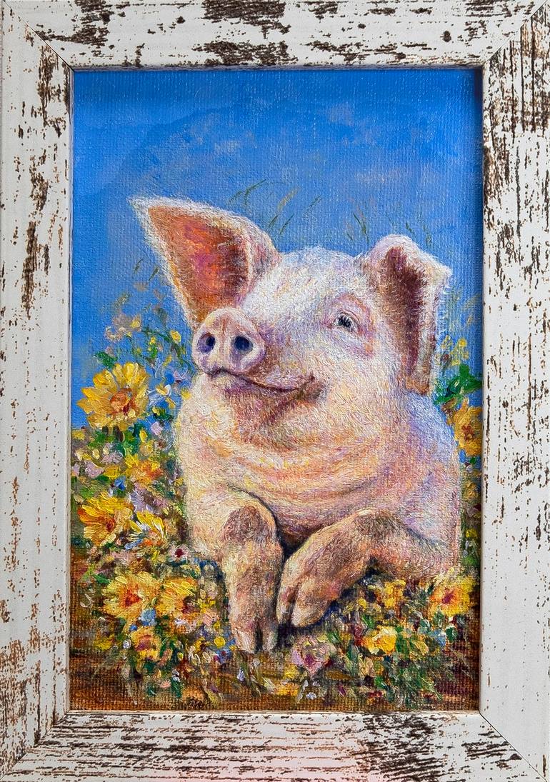 The Very Happy Pig. Painting by Anastasia Woron | Saatchi Art