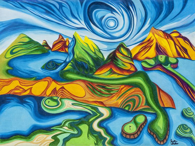 Abstract Golf Course Water Sky Landscape Printmaking by Jonathan Gallas ...