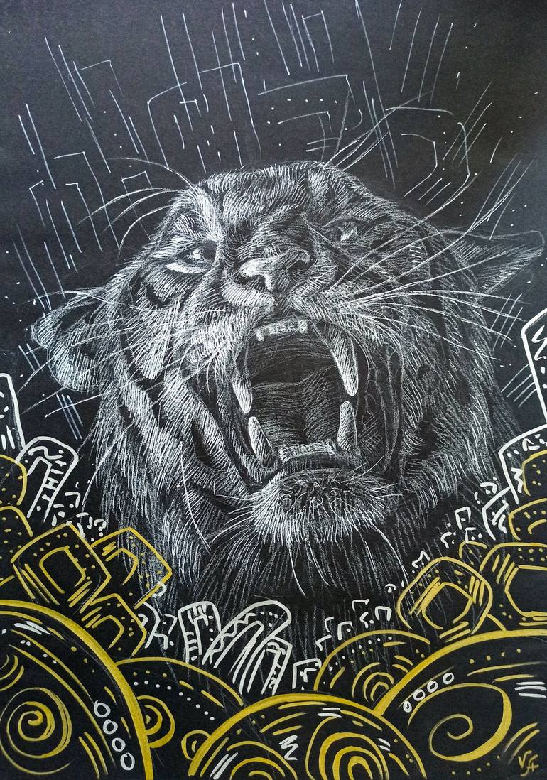 TIGER STRENGTH - abstract drawing, animal, office art, decor Drawing by ...