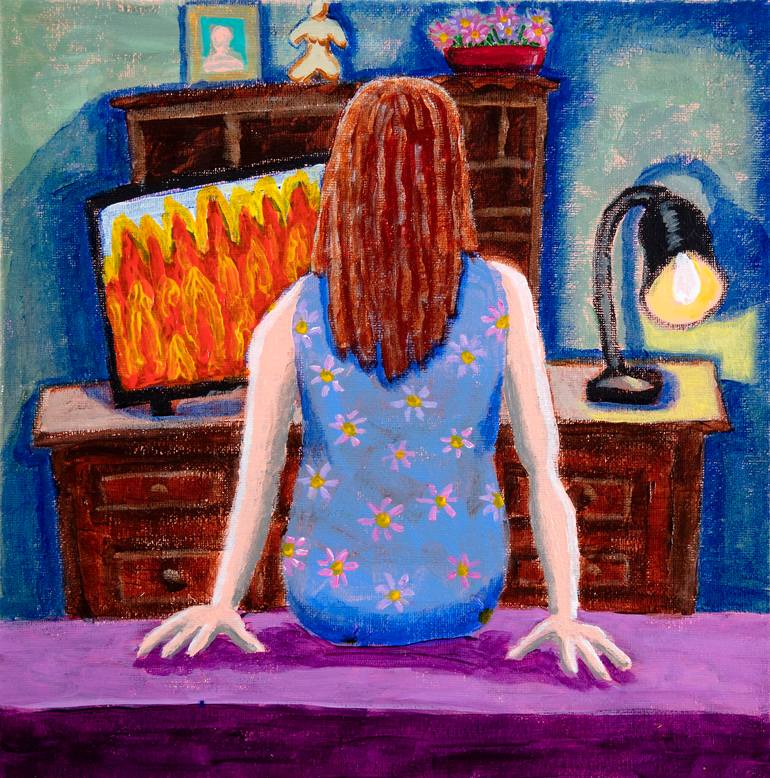World on Fire (Isolation Interiors) Painting by Jane Zweibel | Saatchi Art